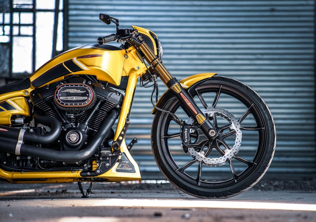 Yellow Milwaukee Eight Breakout – Custom Motorcycle Parts, Bobber Parts ...