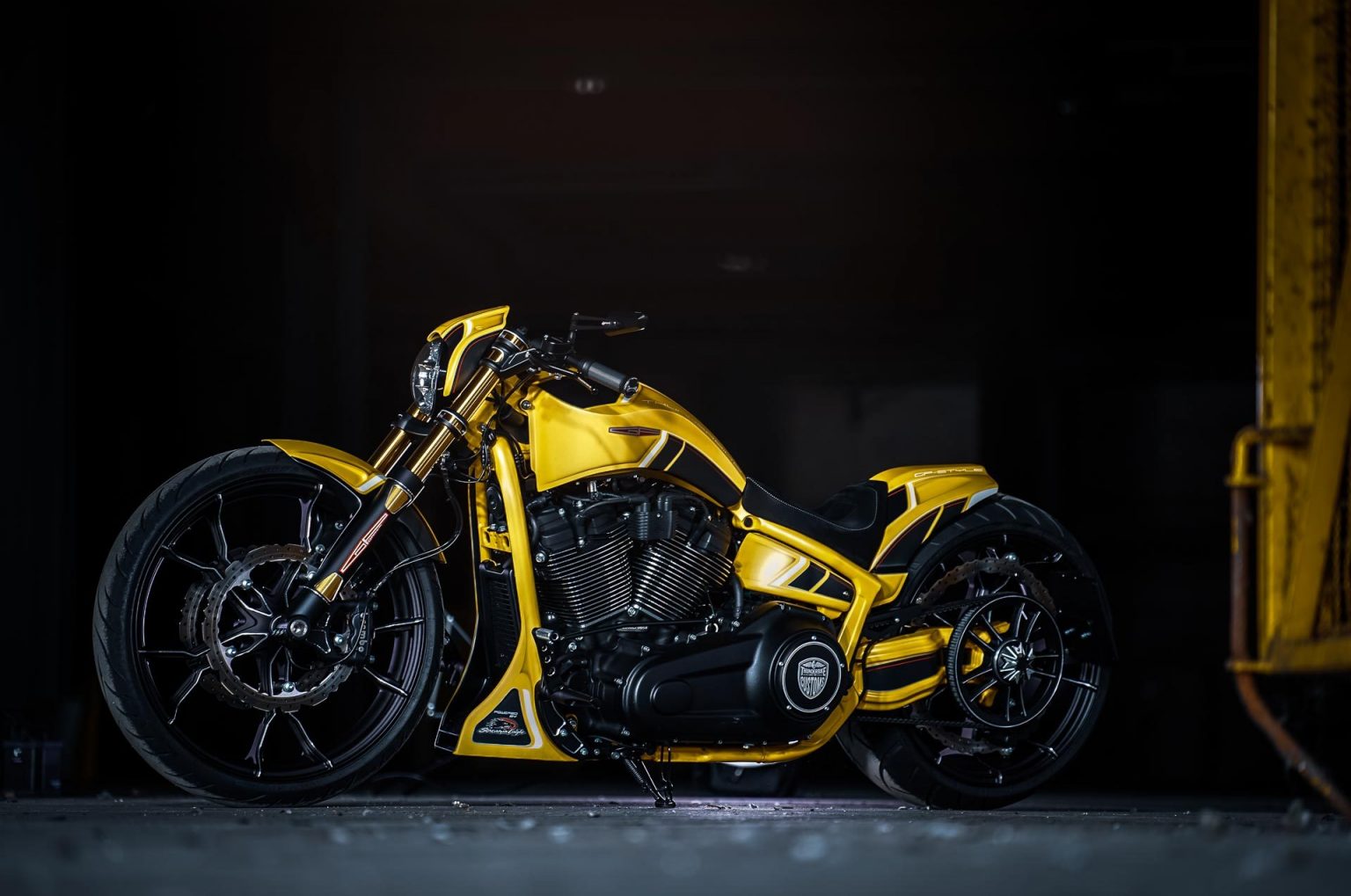 Yellow Milwaukee Eight Breakout – Custom Motorcycle Parts, Bobber Parts ...